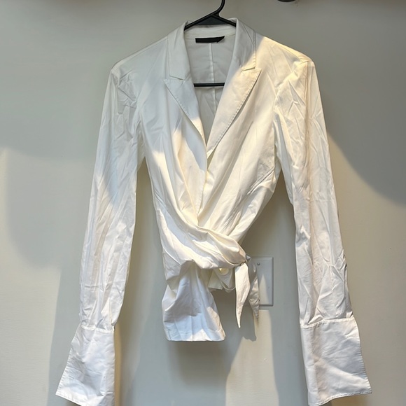 Donna Karan Tops Classic 9s Donna Karan Wrap Top White Poplin Cotton Poshmark